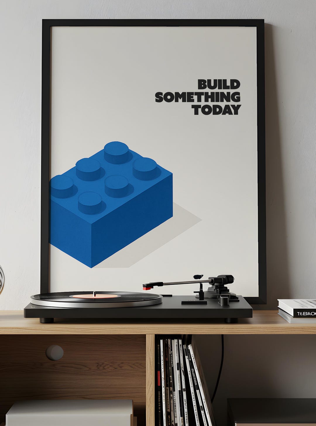 Build Something Today Poster – Blue Brick – Minimalist LEGO Wall Art ...