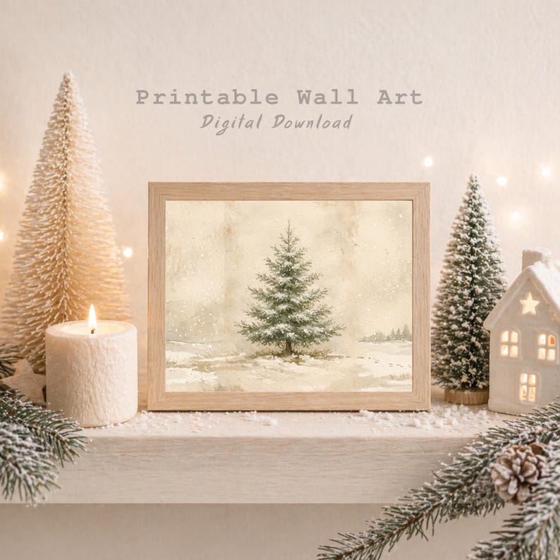 Winter Tree Wall Art Printable | Neutral Snowy Pine Print | Minimal ...