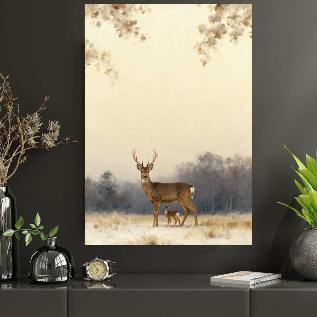 Father Deer and Fawn Wall Art, Deer Family Printable, Calm Woodland ...