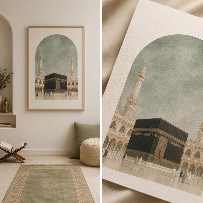 Prayer Room Decor | Islamic Kaaba Wall Art Printable, Mecca Mosque ...