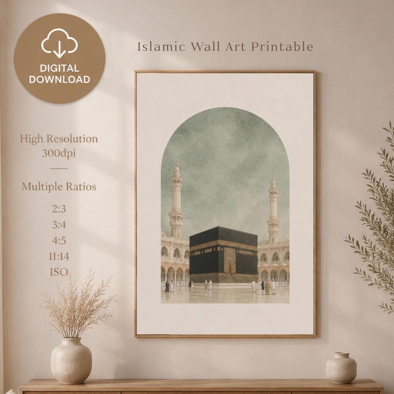 Prayer Room Decor | Islamic Kaaba Wall Art Printable, Mecca Mosque ...