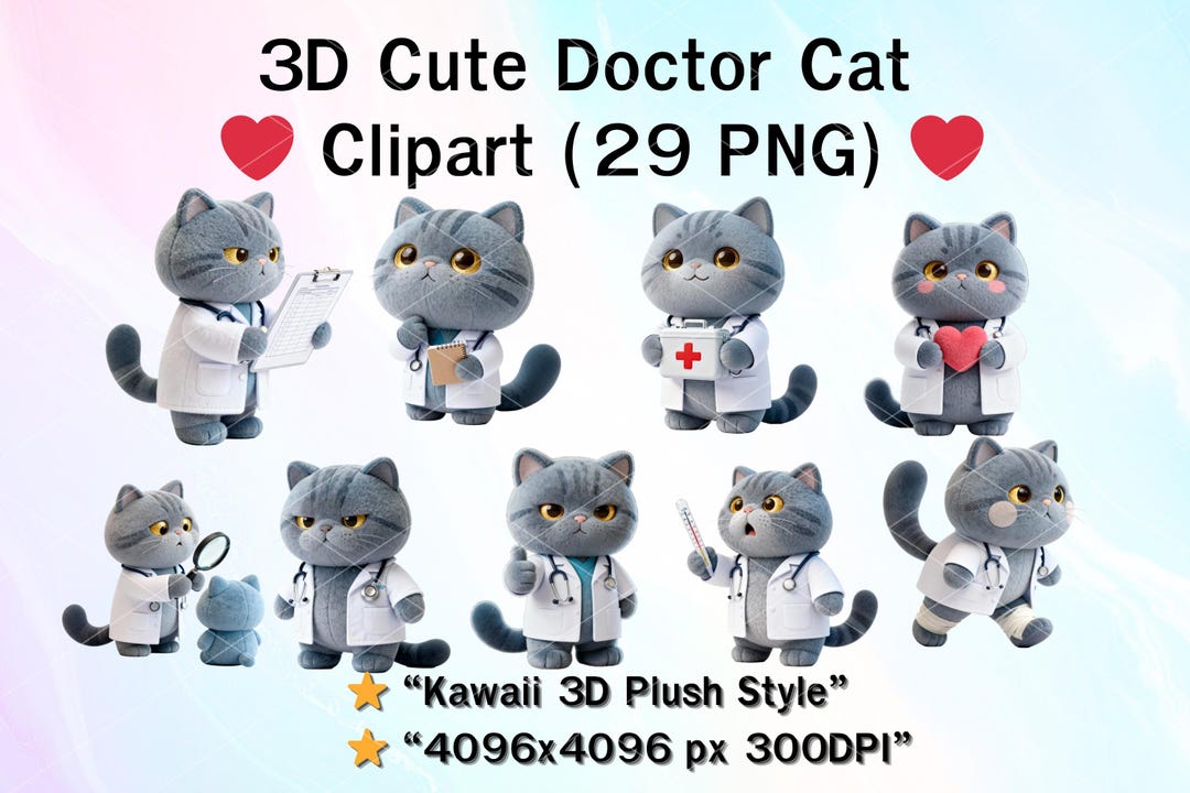 Kawaii Doctor Cat PNG Clipart Bundle (29 PNG) - Etsy
