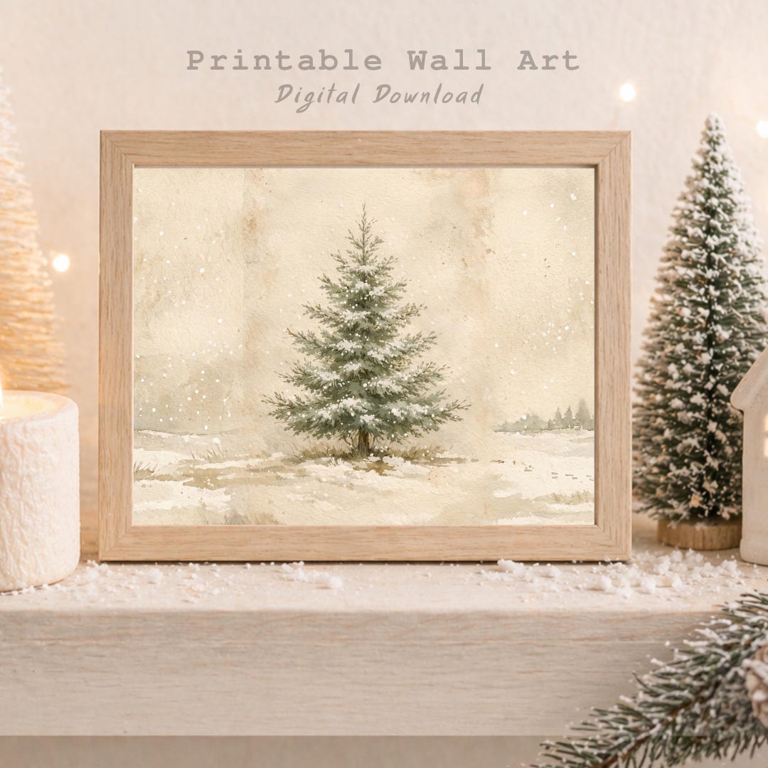 Winter Tree Wall Art Printable | Neutral Snowy Pine Print | Minimal ...