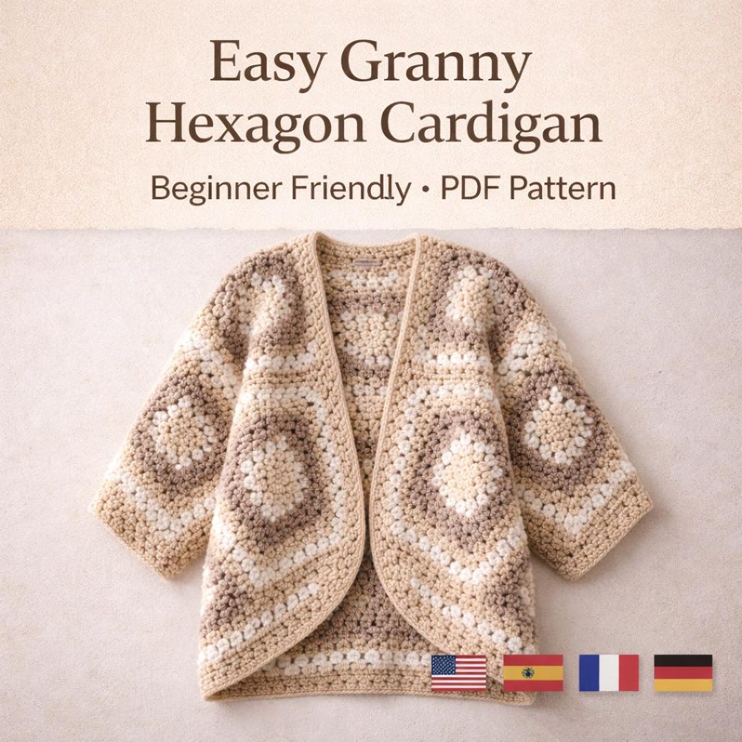 Easy Crochet Granny Hexagon Cardigan Pattern Beginner PDF - Etsy