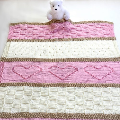 Knit Baby Blanket Pattern Heart Baby Blanket Pattern Easy - Etsy
