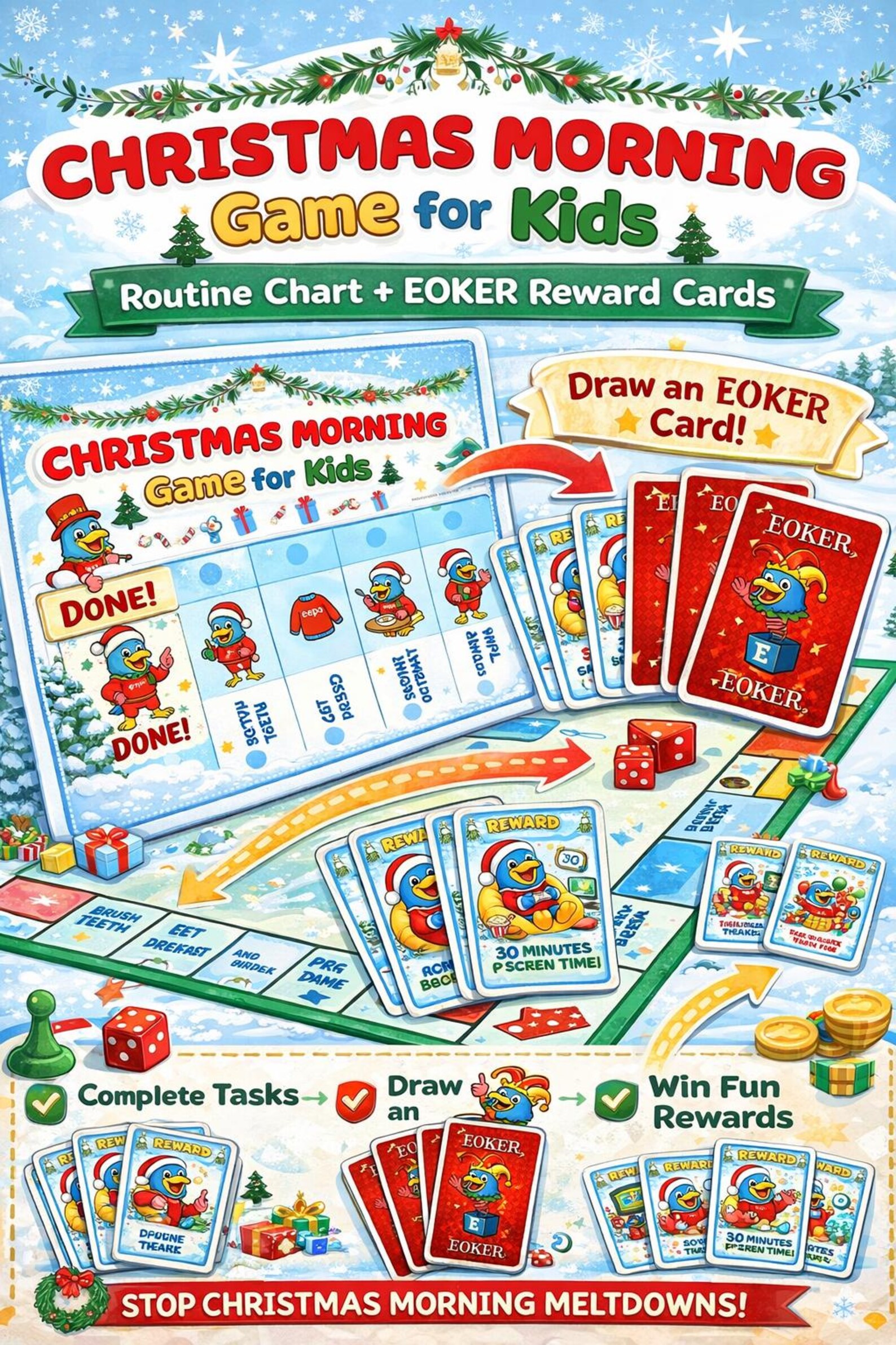 Tableau des routines du matin de Noël pour enfants + cartes de ...