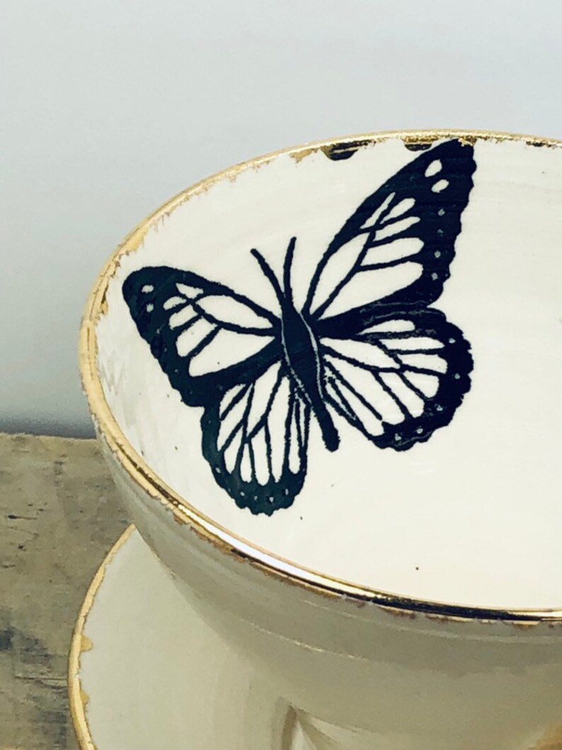 Monarch Butterfly White and Gold Porcelain Tea Cup & Saucer or | Etsy