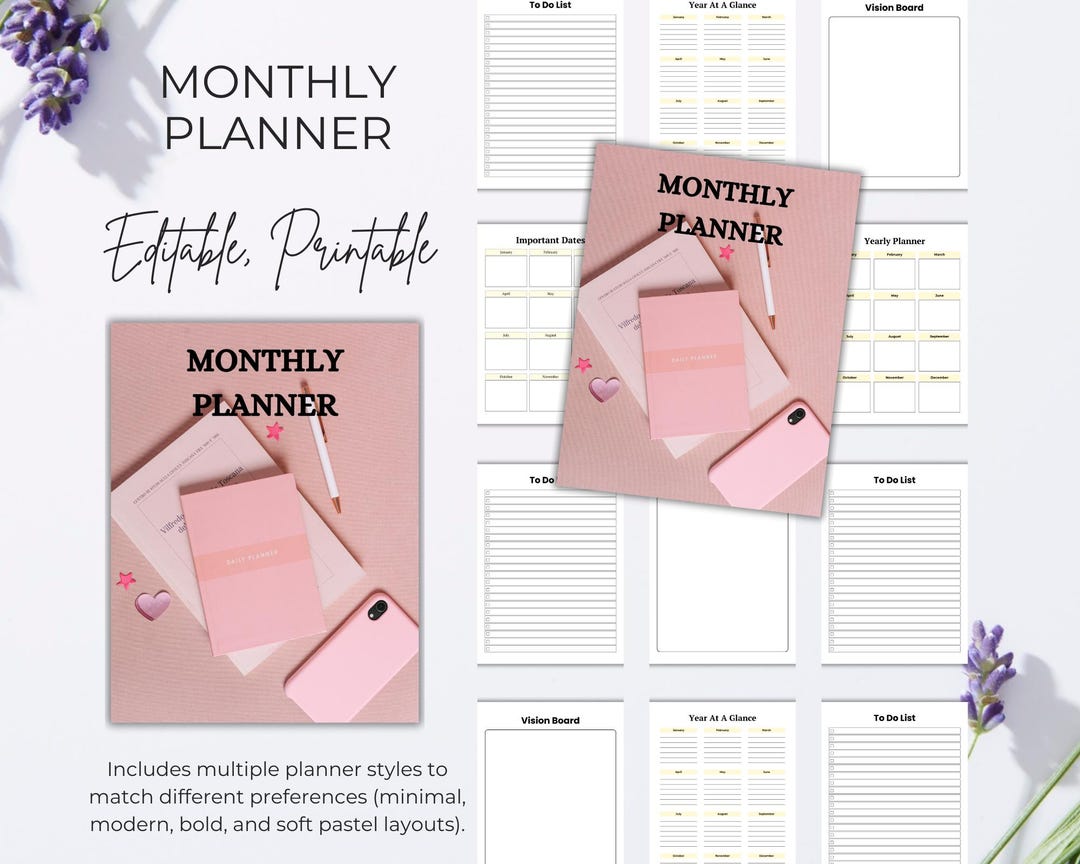 Monthly Planner (editable, Printable) - Etsy