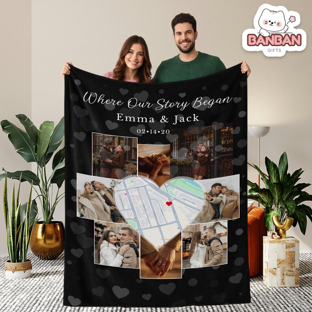 Where We First Met Blanket, Custom Map Photo Blanket, Couple Memory ...