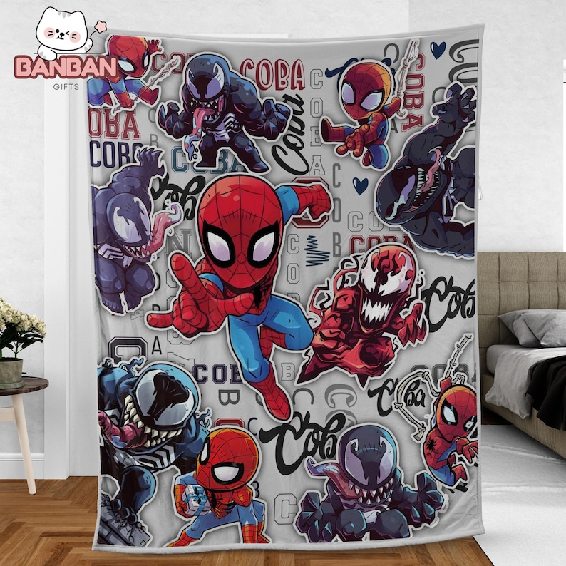 Marvel Spider-man Venom Blanket, Cute Chibi Spider Man Fleece Blanket ...