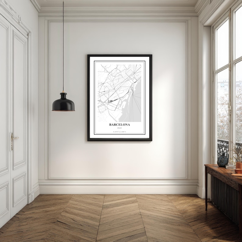 Barcelona City Map Printable | Minimalist Black & White Barcelona Wall ...