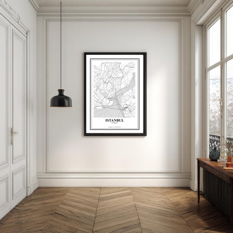 Istanbul City Map Print, Turkey Printable Wall Art, Black & White ...