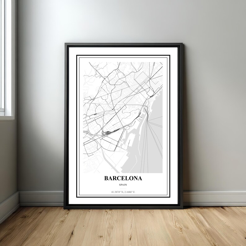 Barcelona City Map Printable | Minimalist Black & White Barcelona Wall ...