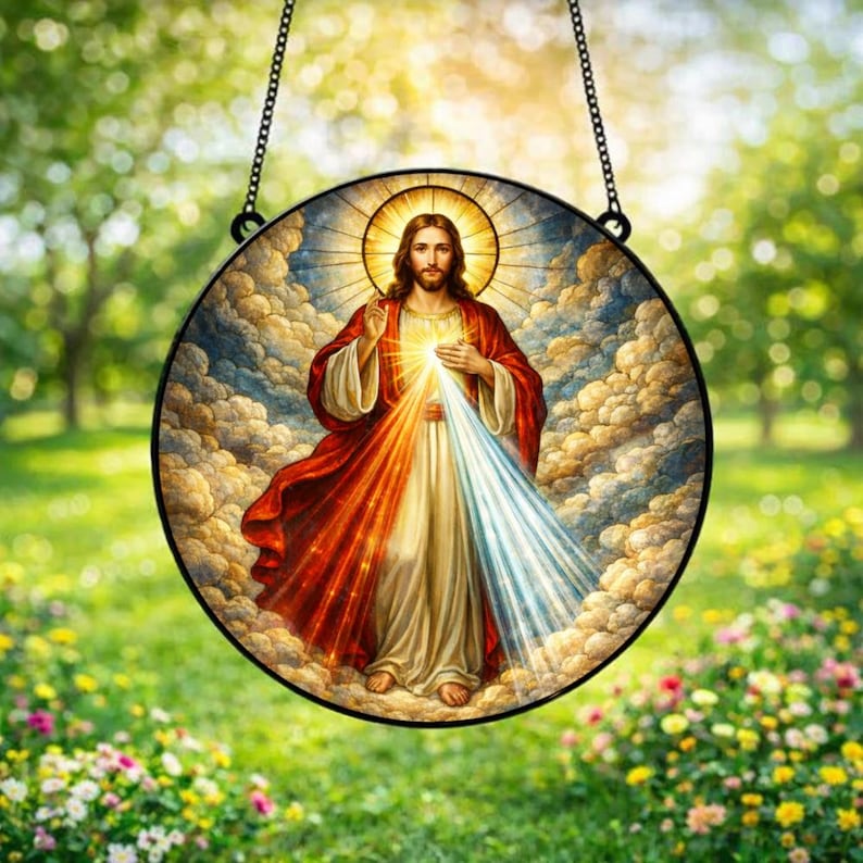 Jesus Divine Mercy Stained Glass Suncatcher – Christian Window Hanging ...
