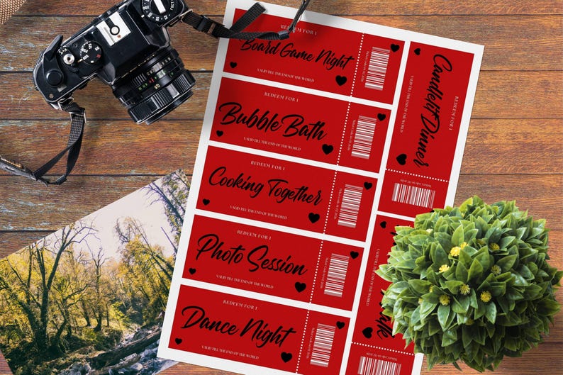 Love Tickets | 70 Vouchers for Time Together | Editable | Simple ...