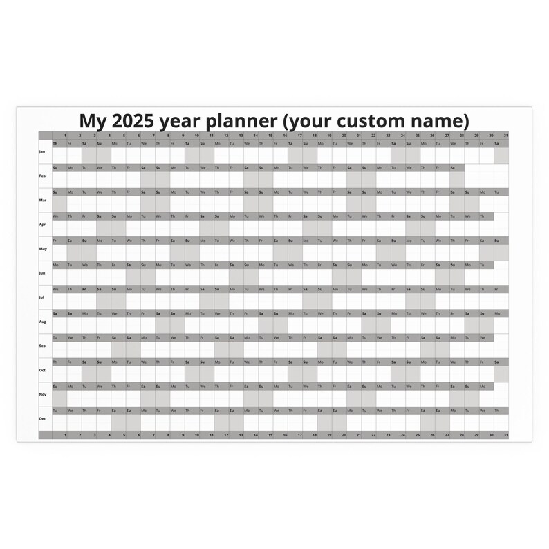Large Customizable Year Planner Poster | 48 X 32 in | 121.92 X 81.28 Cm ...