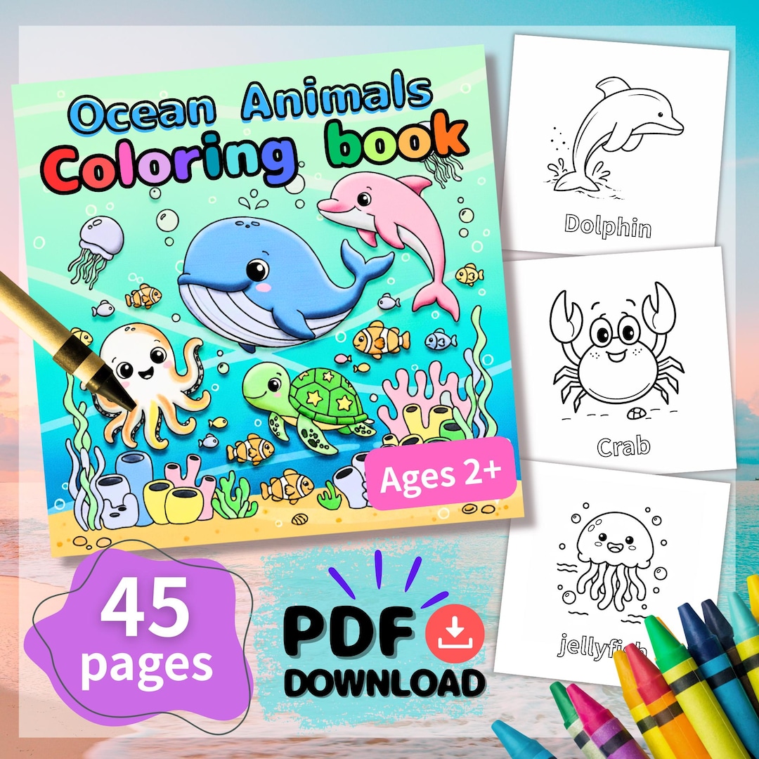 Ocean Animals Coloring Book – Printable Sea Creatures for Kids (PDF) - Etsy