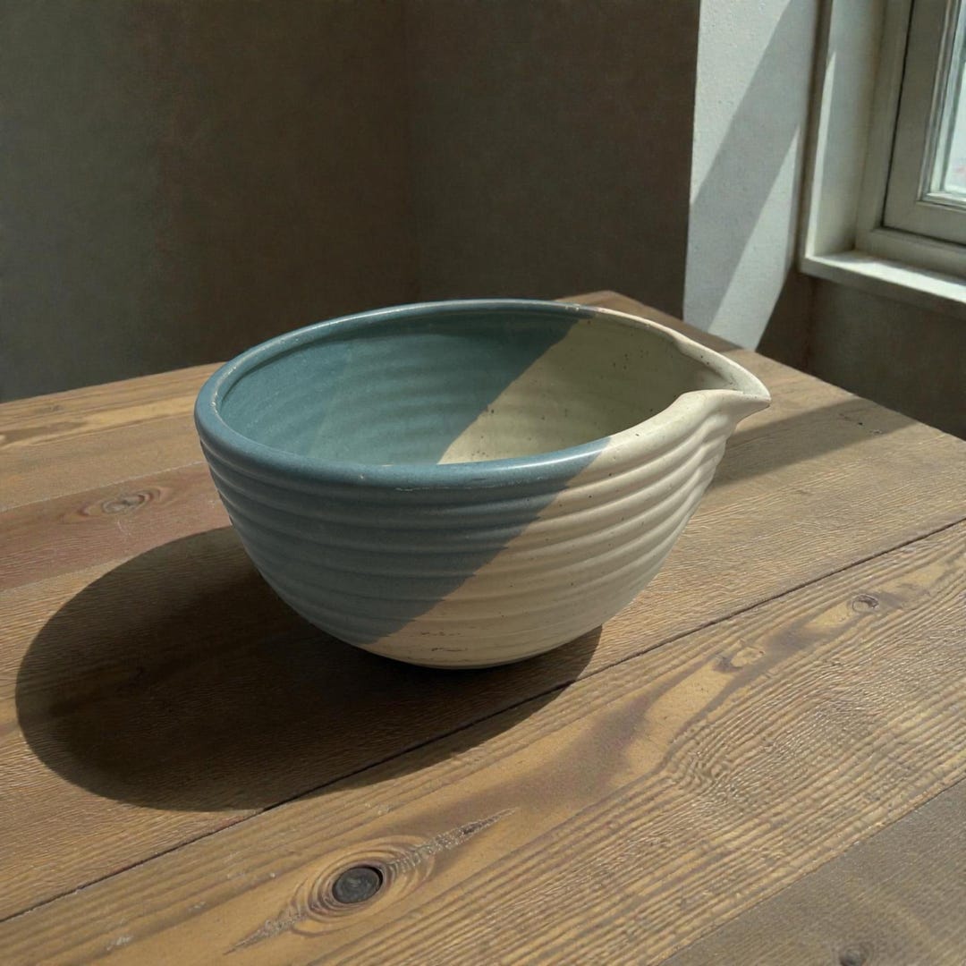Vintage Nantucket Pottery Batter Bowl, Blue Beige Coastal Decor - Etsy