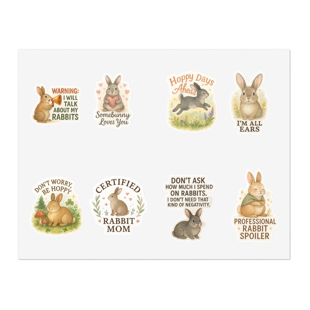 Cute Funny Bunny Sticker Sheets | Kawaii Rabbit Stickers - Etsy