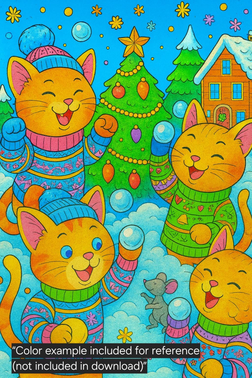 Snowball Fighting Cats / 1 Coloring Page • Fun Winter Holiday Scene - Etsy
