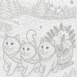 Set of 4 Christmas Cat Coloring Pages • Festive Printable Holiday Art ...