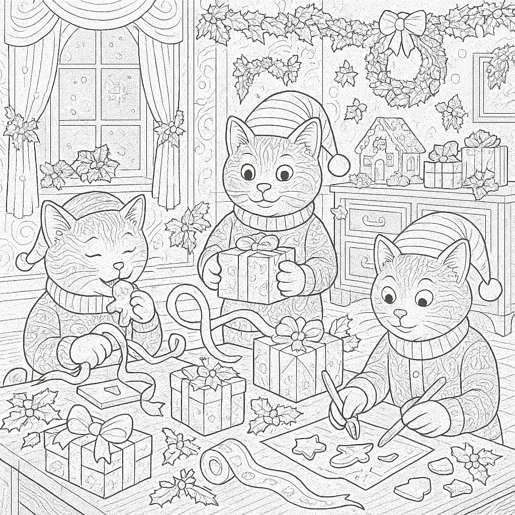 Merry Mischief Cats – Mini Christmas Coloring Pack (5 Pages) - Etsy