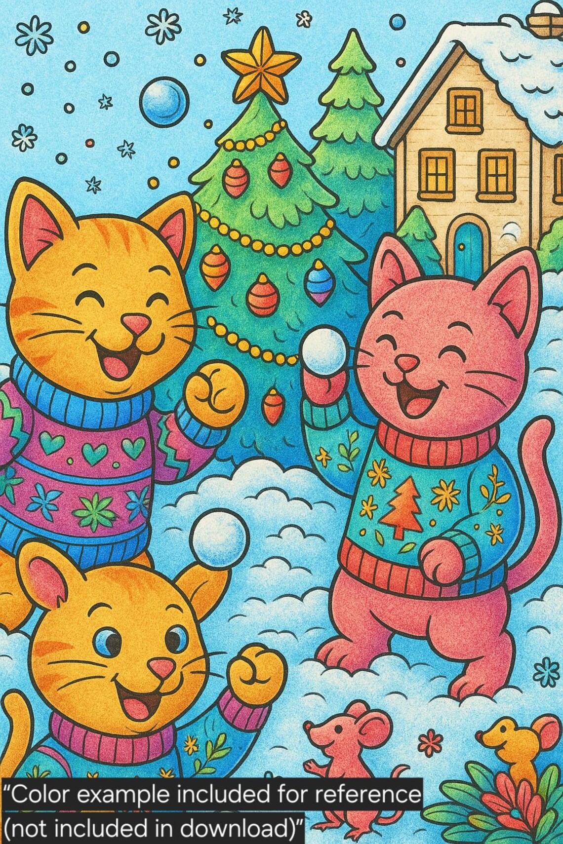 Snowball Fighting Cats / 1 Coloring Page • Fun Winter Holiday Scene - Etsy