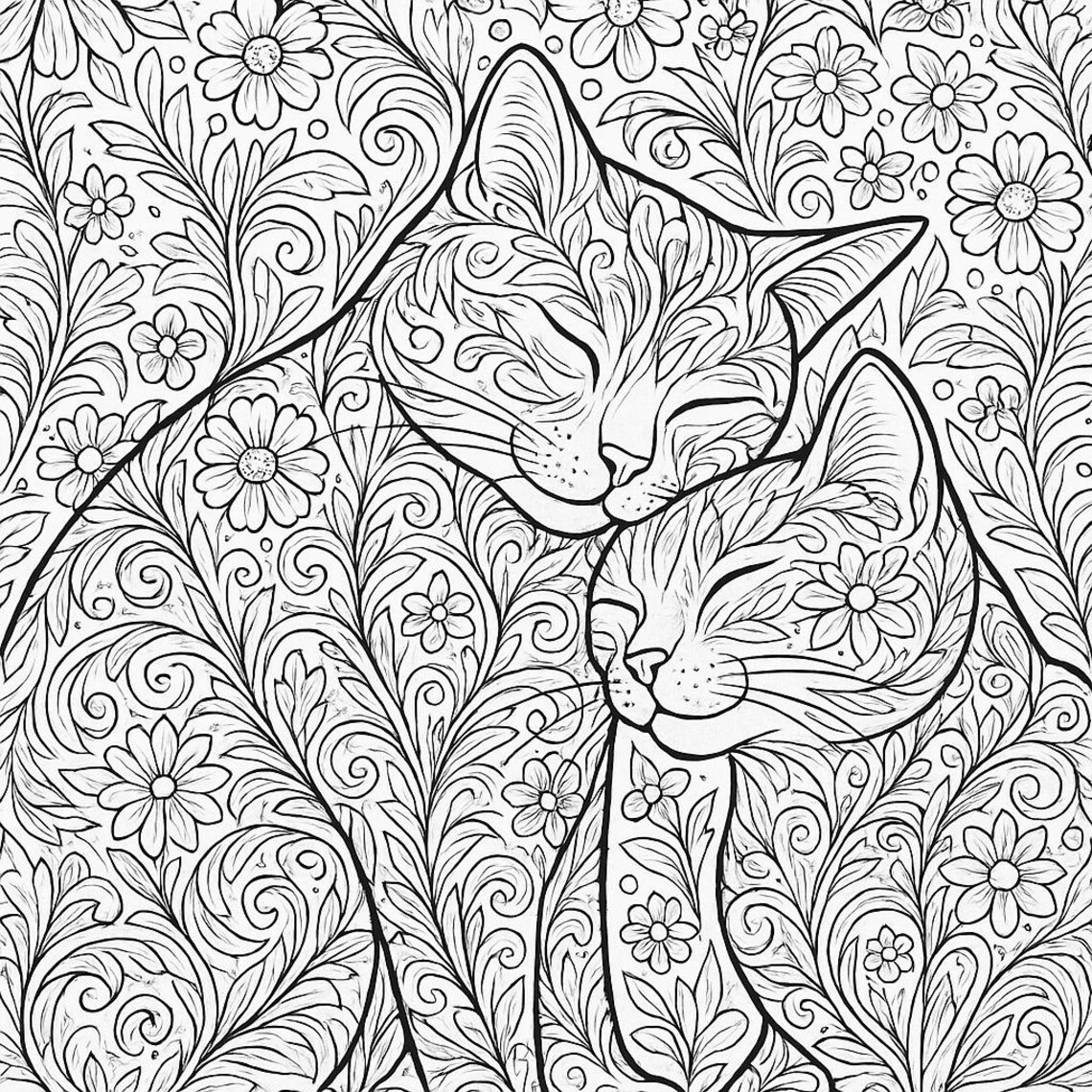 Paisley Cat Companions • Whimsical Duo Coloring Bundle (3 Pages) - Etsy