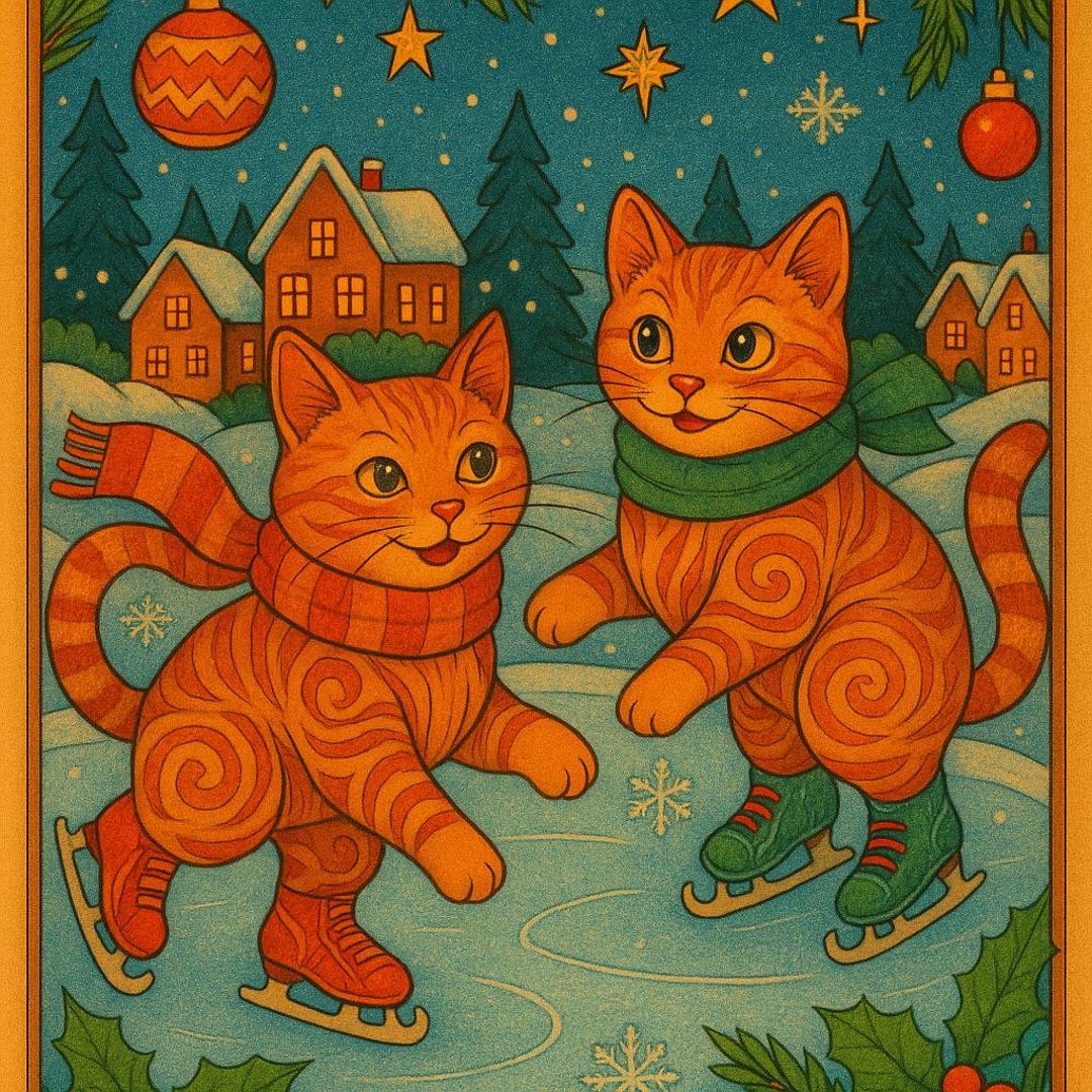 Christmas Winter Cat Coloring Pages • Holiday Set of 4 • 2 Black and ...