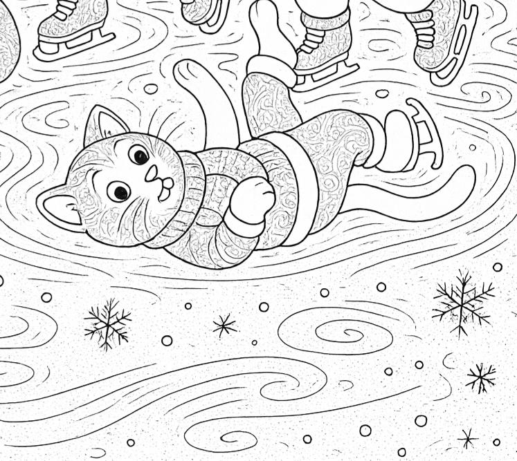 Ice Skating Cats Coloring Page • 1 Winter Cat Illustration to Color - Etsy