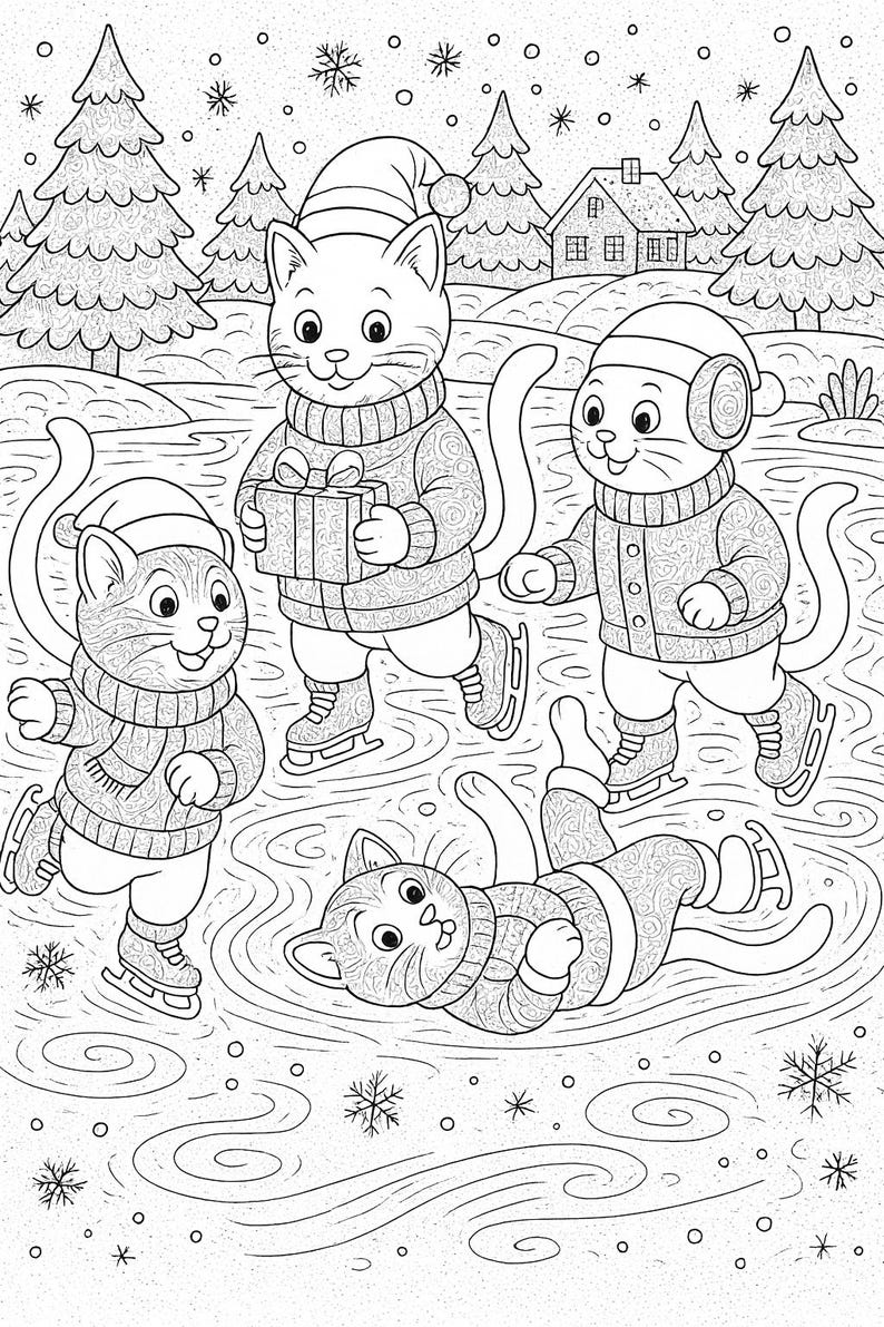 Merry Mischief Cats – Mini Christmas Coloring Pack (5 Pages) - Etsy