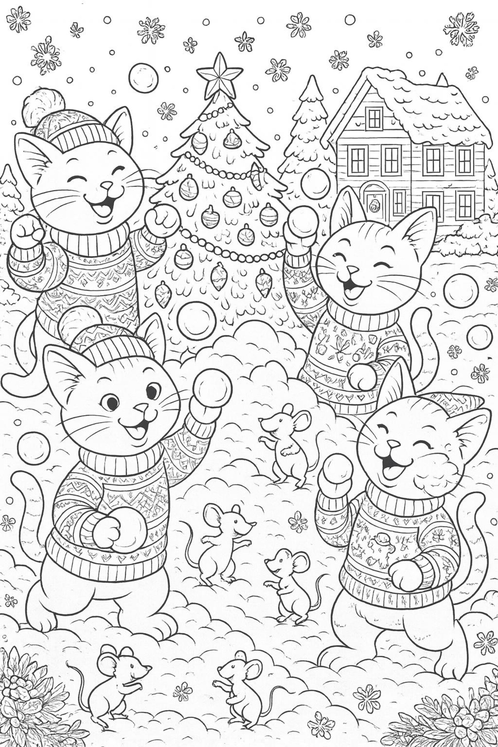 Merry Mischief Cats – Mini Christmas Coloring Pack (5 Pages) - Etsy