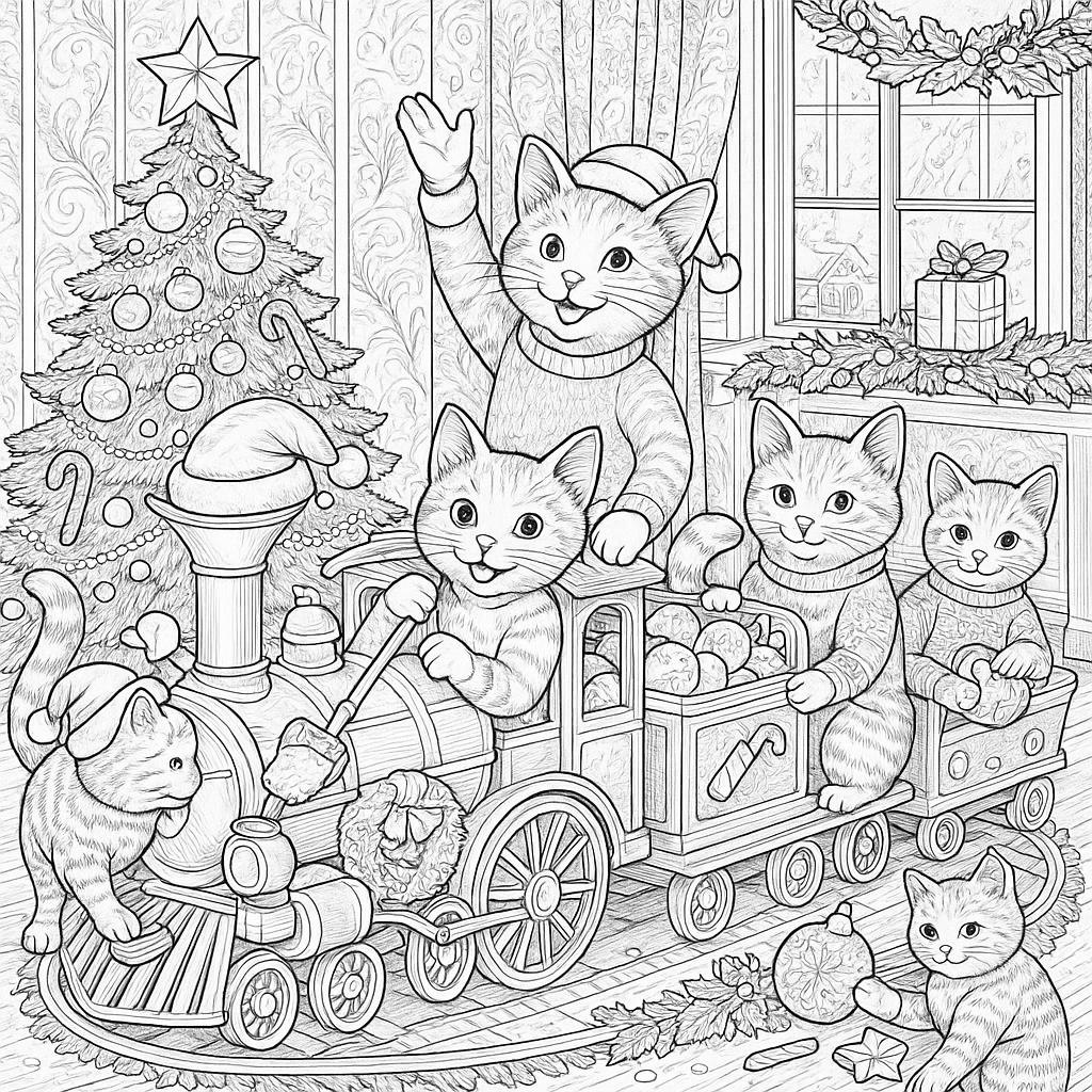 Merry Mischief Cats – Holiday Mini Coloring Set (5 Pages) - Etsy