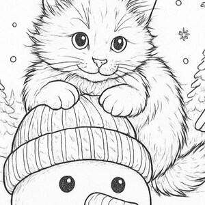 Christmas Kittens With Snowman – Cozy Winter Coloring Page - Etsy