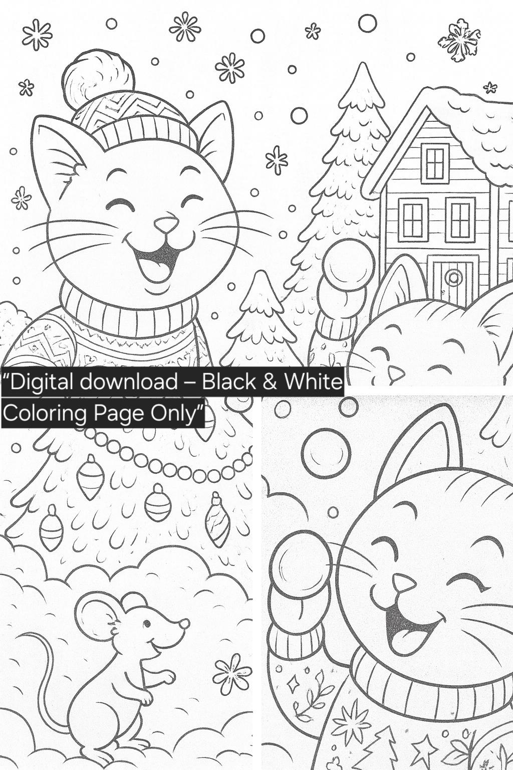 Snowball Fighting Cats / 1 Coloring Page • Fun Winter Holiday Scene - Etsy