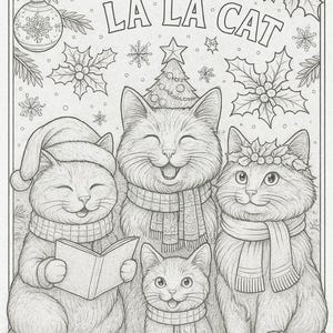 Set of 4 Christmas Cat Coloring Pages • Festive Printable Holiday Art ...