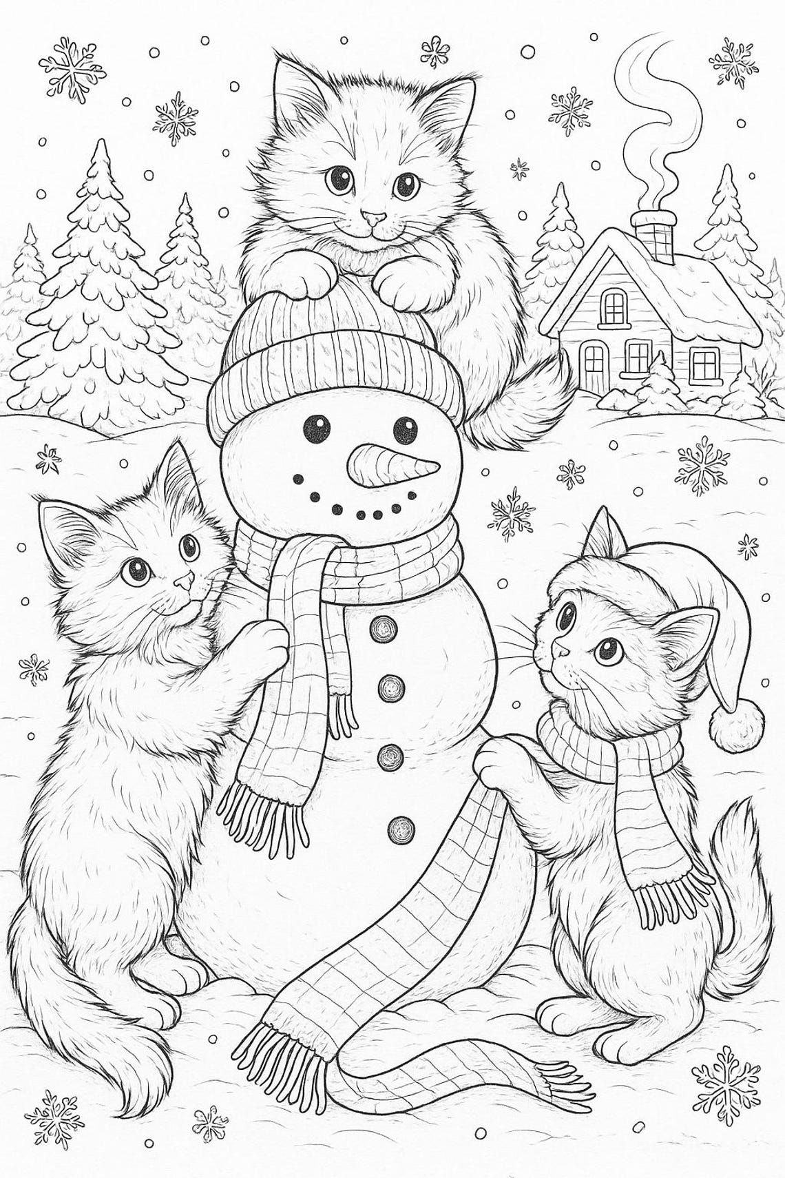 Set of 4 Christmas Cat Coloring Pages • Festive Printable Holiday Art ...