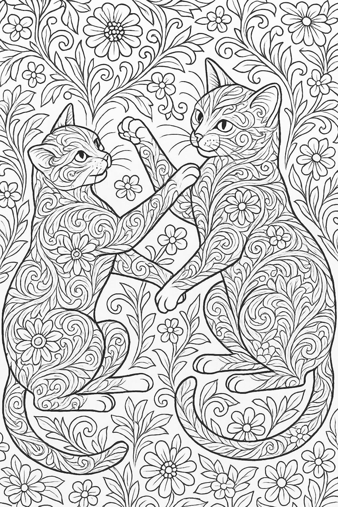 Paisley Cat Companions • Whimsical Duo Coloring Bundle (3 Pages) - Etsy