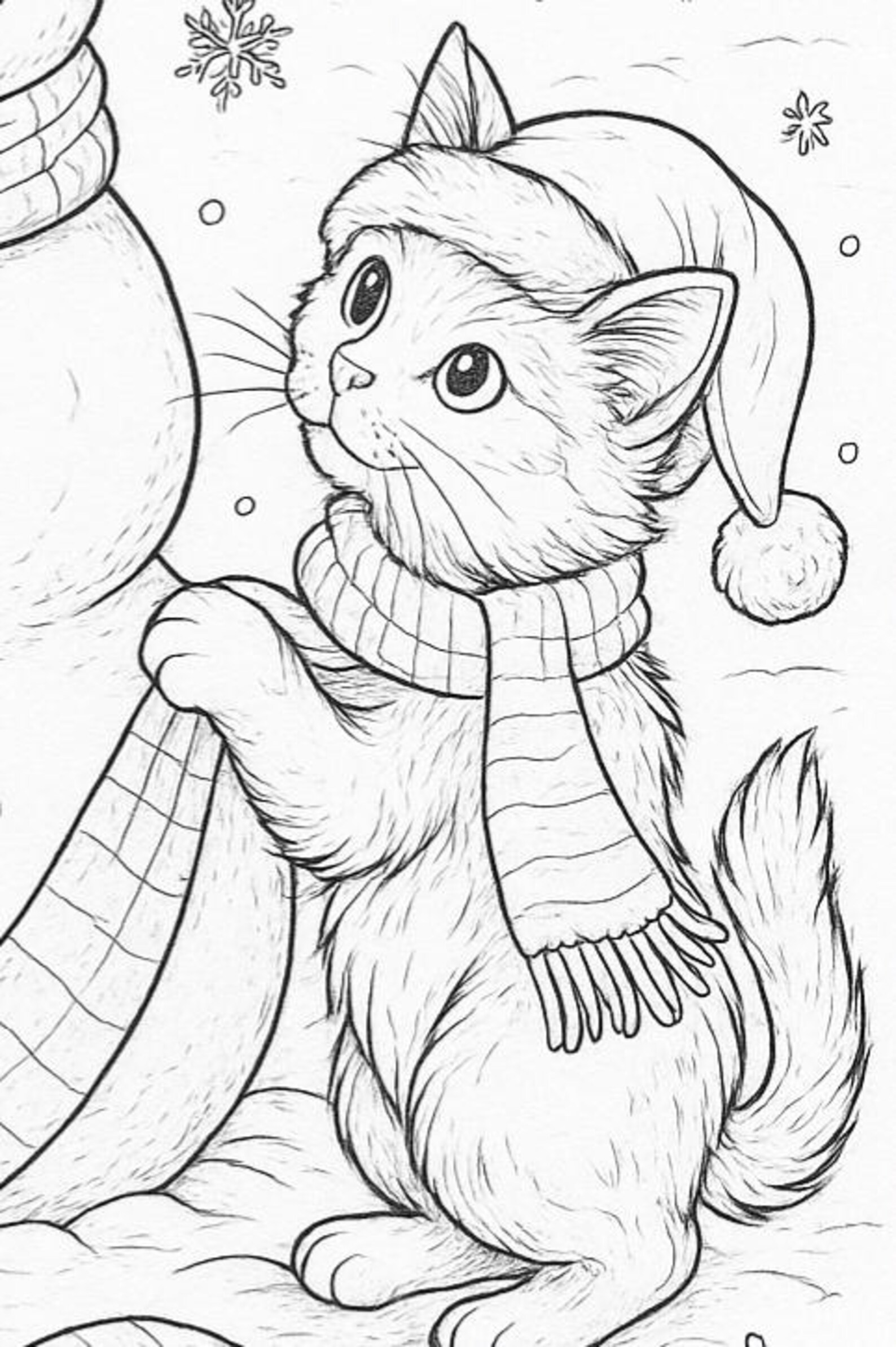 Christmas Kittens With Snowman – Cozy Winter Coloring Page - Etsy