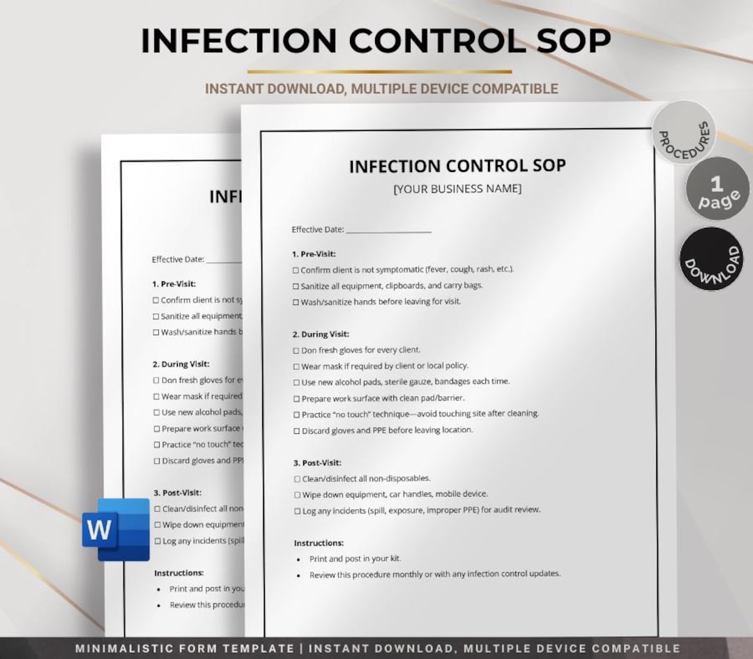 Infection Control SOP Template, Healthcare Safety Guidelines, Workplace ...