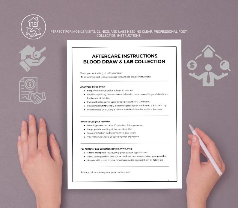 Blood Draw Aftercare Instructions for Lab Collection, Printable Patient ...