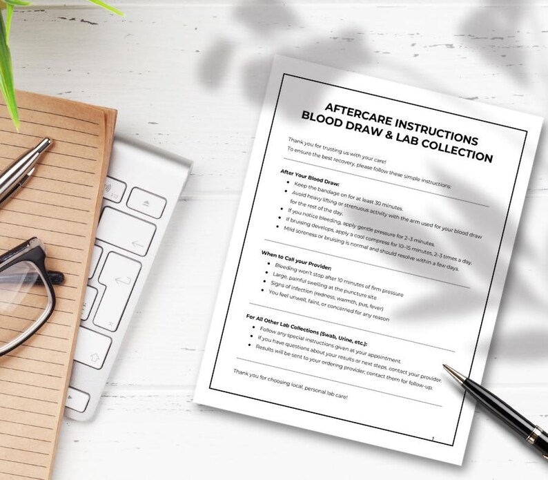 Blood Draw Aftercare Instructions for Lab Collection, Printable Patient ...