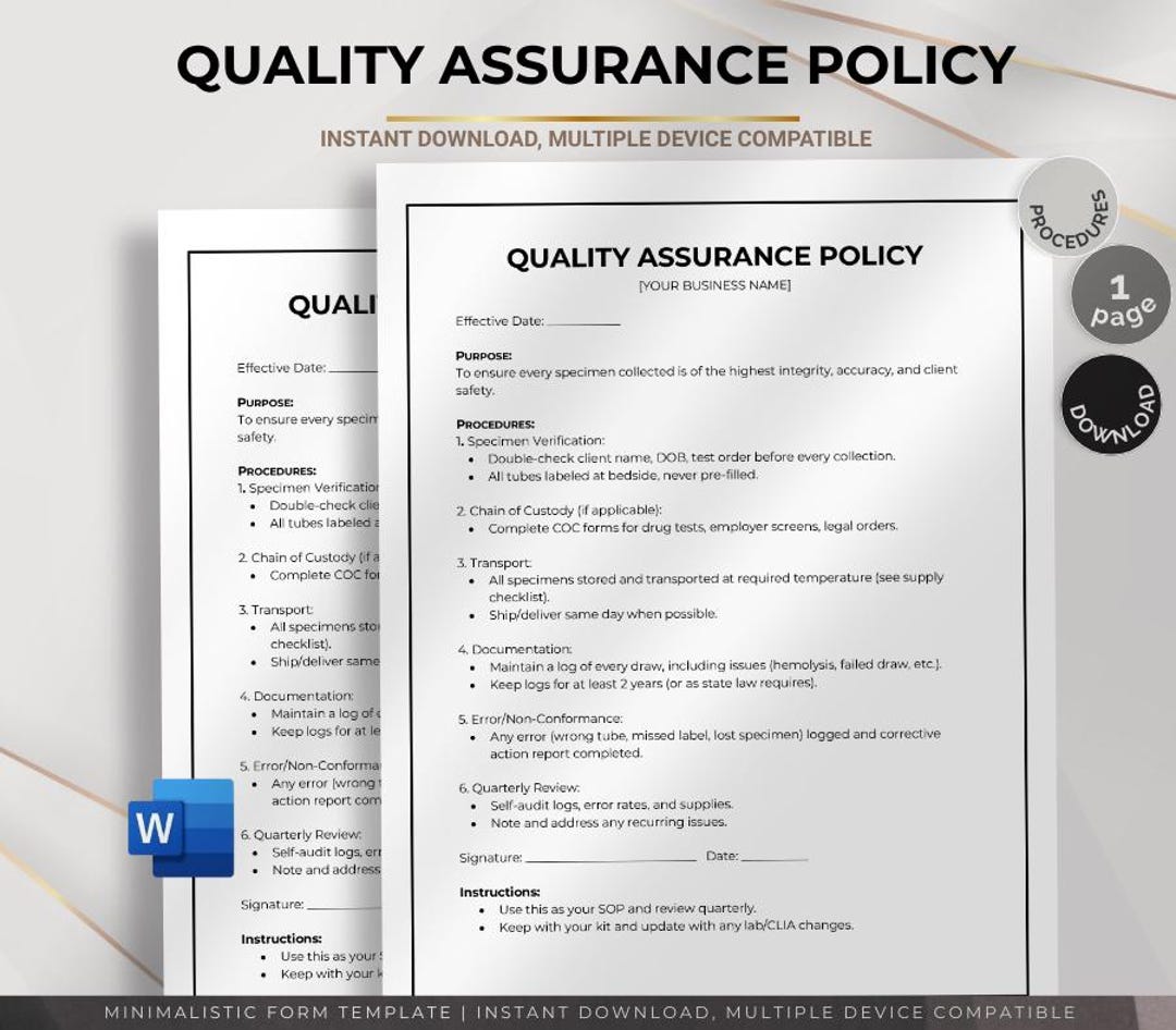 Quality Assurance Policy Template, Standard Operating Procedures ...