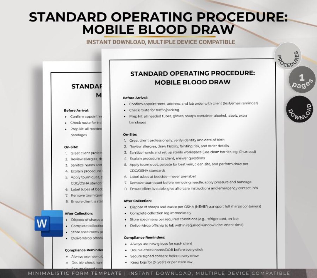 Standard Operating Procedure for Mobile Blood Draw, Healthcare ...
