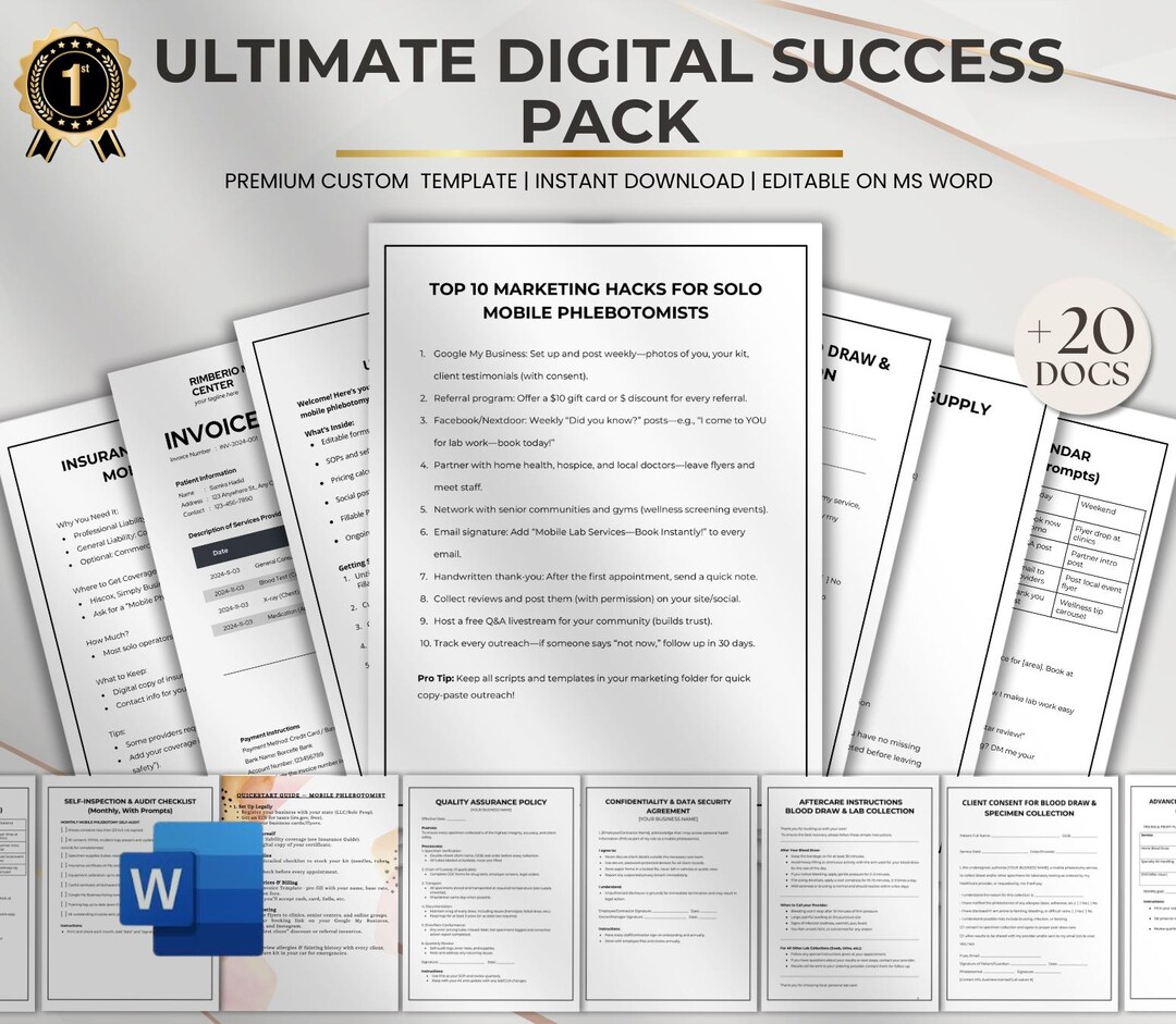 Ultimate Digital Success Pack for Mobile Phlebotomists, MS Word and ...