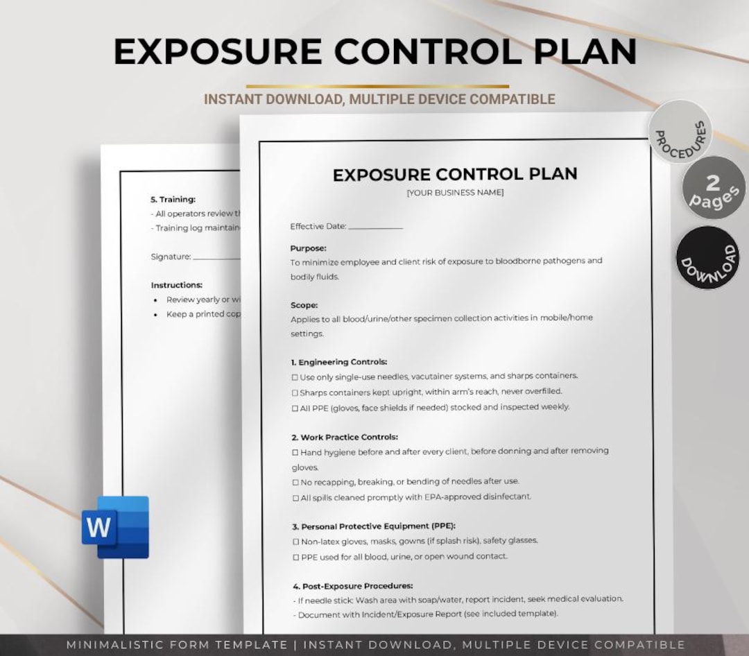 Exposure Control Plan Template, Workplace Safety Guide, OSHA Compliance ...