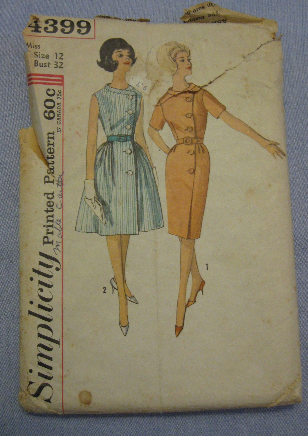 Simplicity 4399 One Piece Wrap Around Dress Size 12 Bust 32 Inches Cut ...