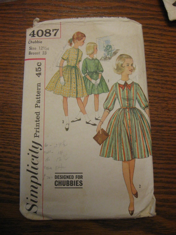 Simplicity 4087 One-Piece Dress Teen Size 12 1/2 Breast 33 | Etsy