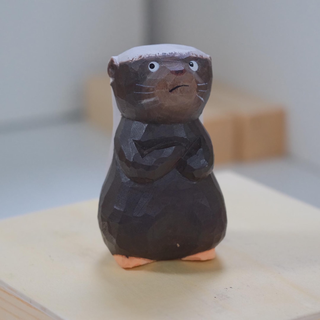 Handmade Wooden Honey Badger | Grumpy Chic Office Decor | Unique Hand ...