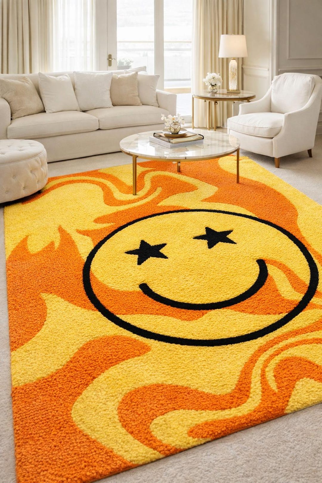 Hand Tufted Smiley Face Rug – Modern Flame Design - Etsy